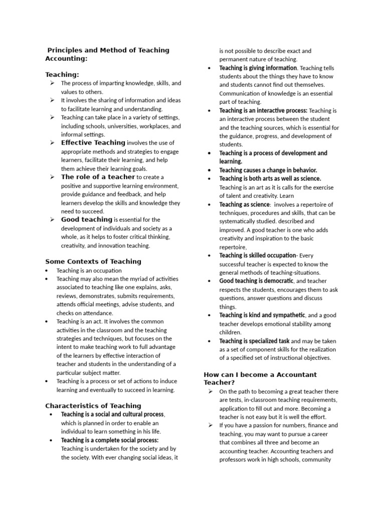 Principles and Method of Teaching Accounting reviewer | PDF | Teachers ...
