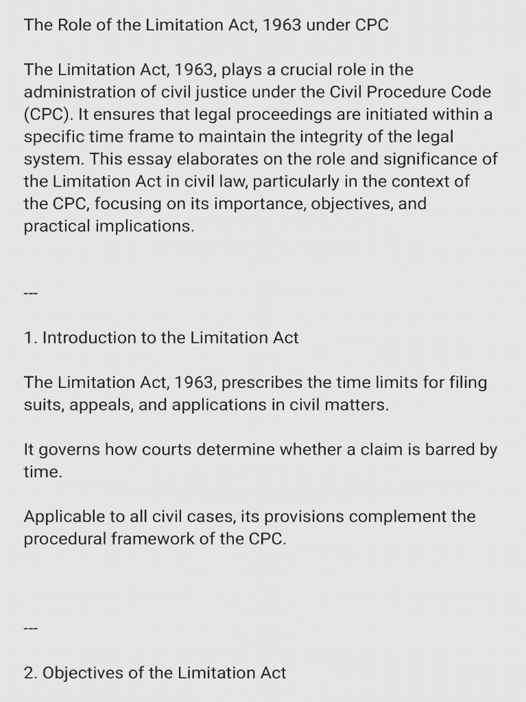 Explain the Role of Limitation Law_241121_100857 | PDF