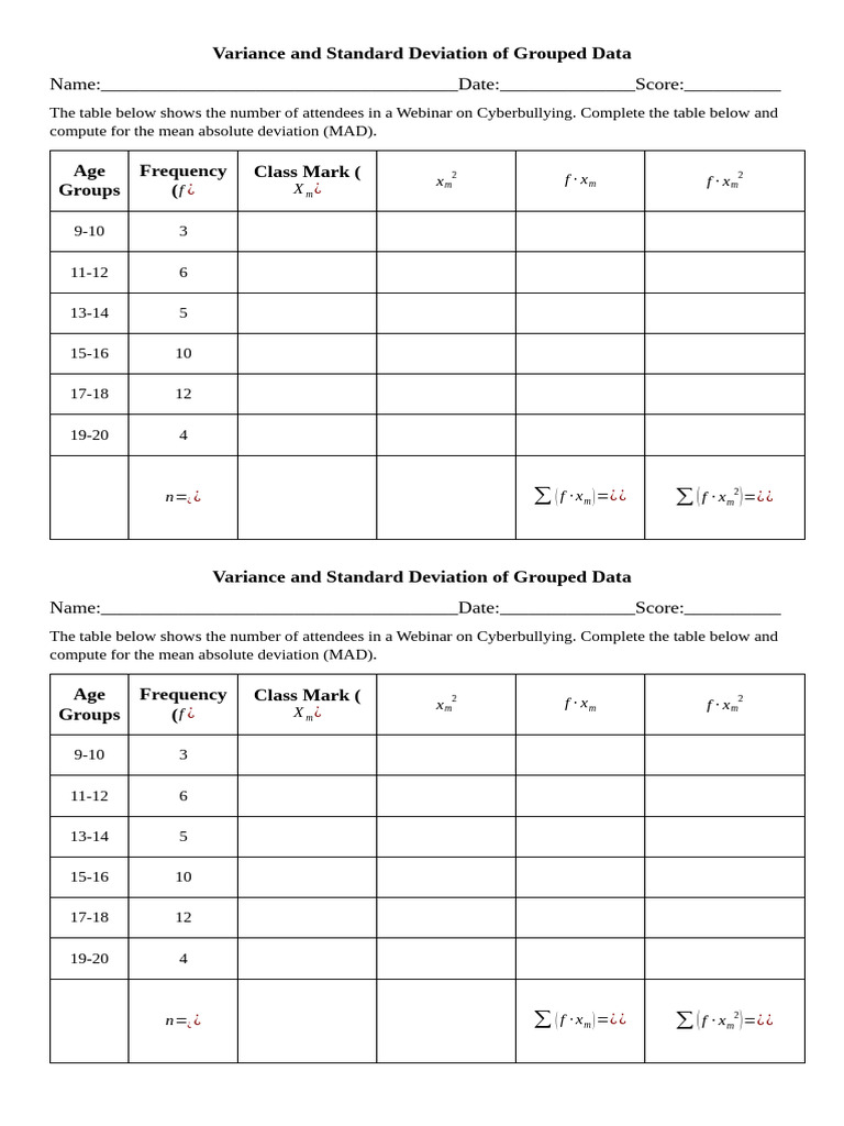 Variance And Standard Deviation Of Grouped Data Pdf