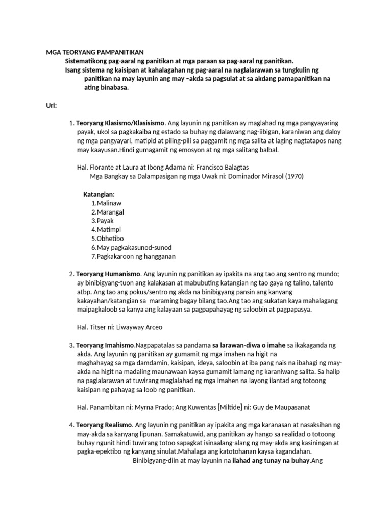 Mga Teoryang Pampanitikan | PDF
