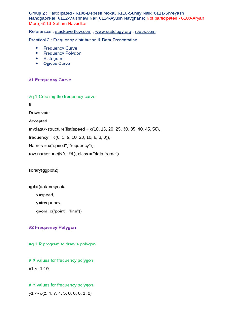 Practical 2 - Frequency Distribution and Data Presentation | PDF