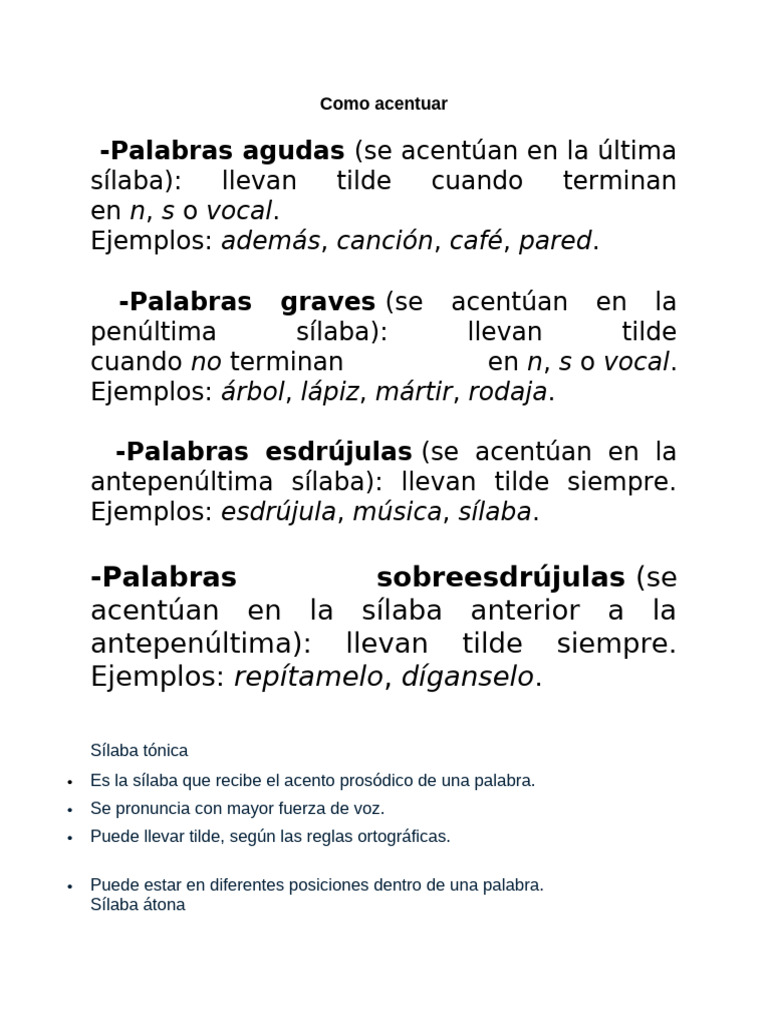 Reglas de acentuación y tipos de verbos | PDF | Verbo | Lingüística