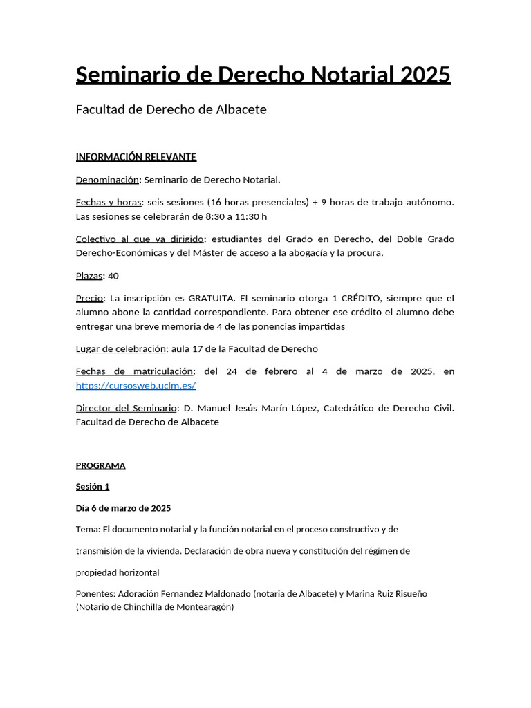 Programa. Seminario Der. Notarial 2025 | PDF