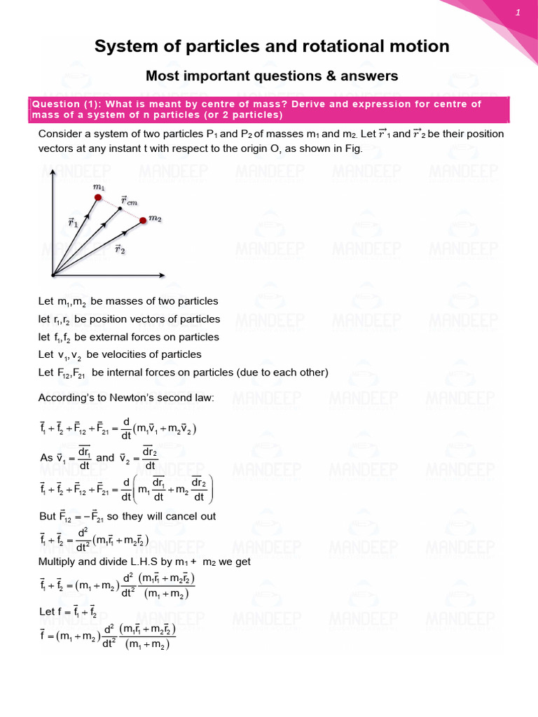 System of Particles and Rotational Motion | PDF | Torque | Force