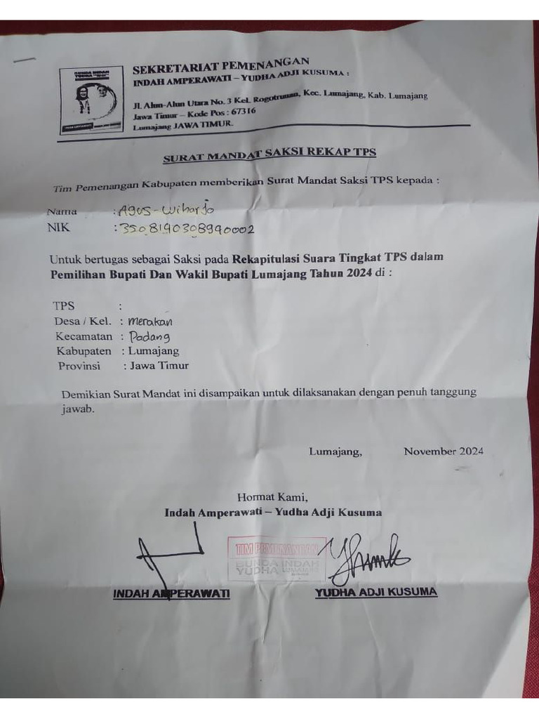 Surat Mandat TPS 04 | PDF