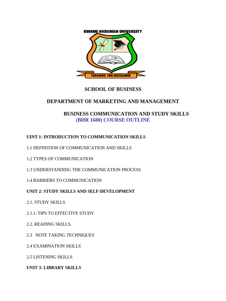 Business Communication Course Outline | PDF | Study Skills | Communication