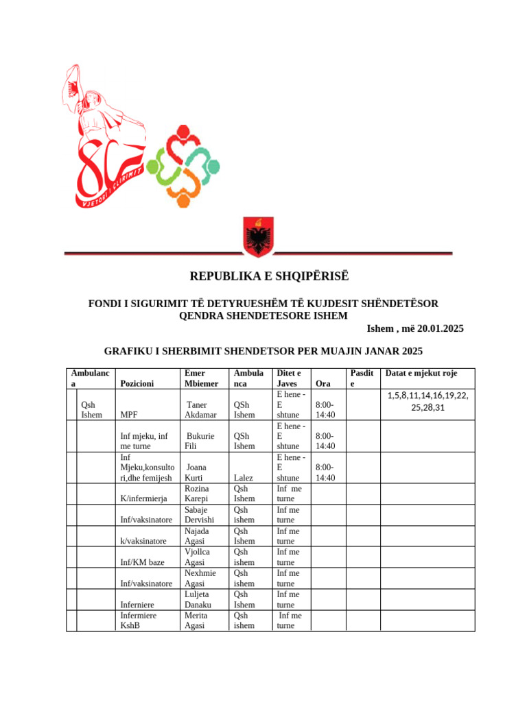 Grafiku Per Muajin Janar 2025 20.01.2025 | PDF