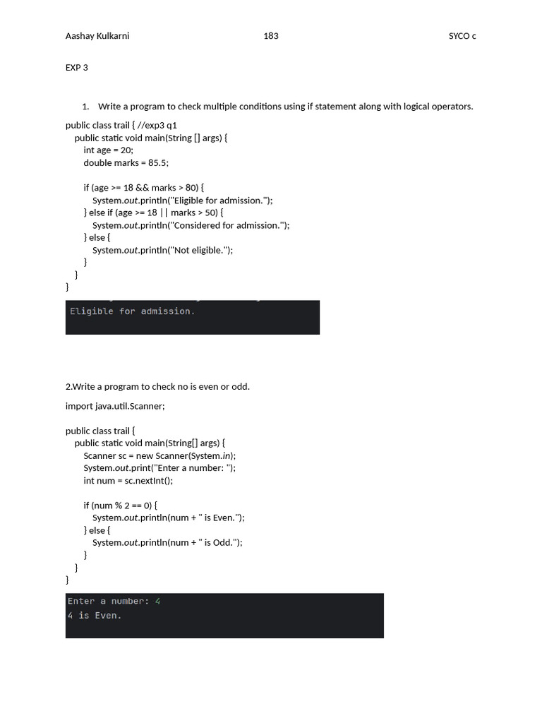 Java Programs for Conditional Logic and Loops | PDF | Computing ...