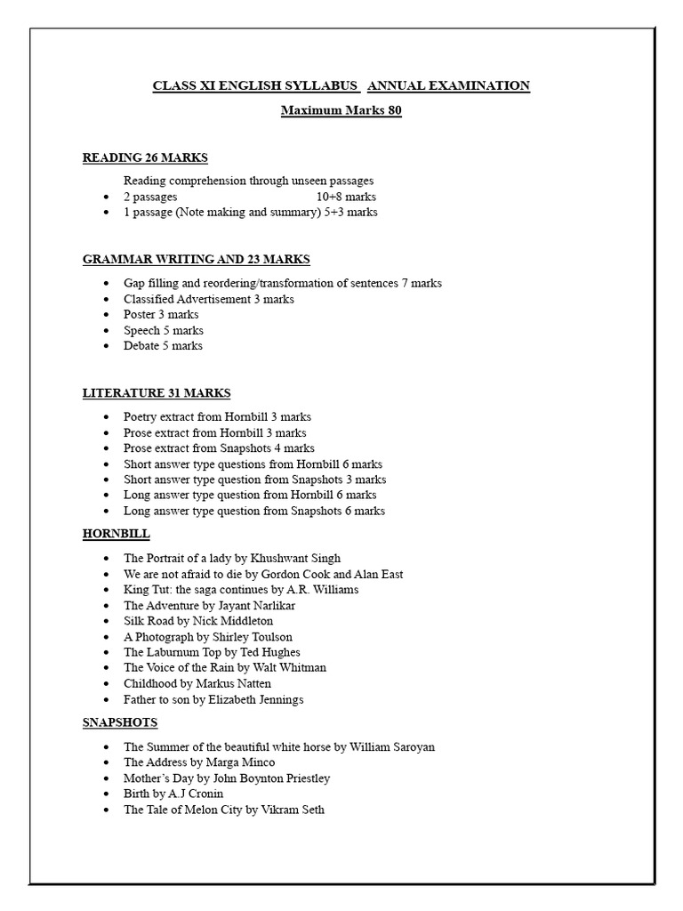 Xi Annual Examination Syllabus | PDF