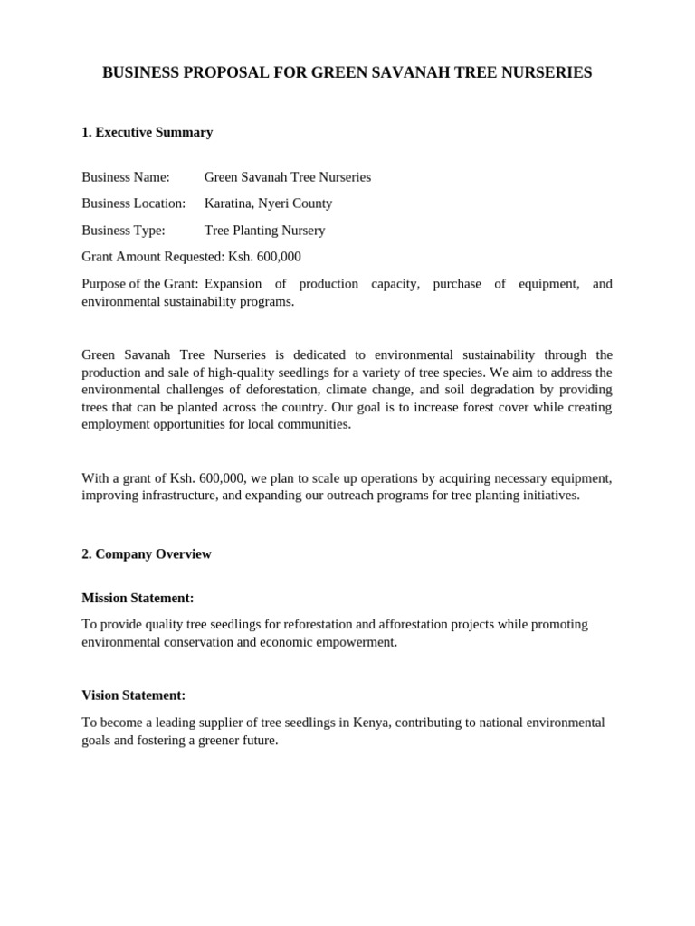 Green Savanah Tree Nursery Proposal | PDF | Trees | Plant Nursery