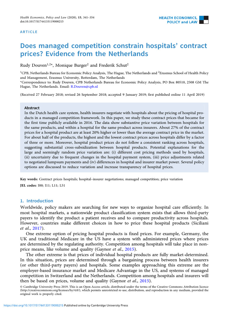 Price Variation in Dutch Hospital Contracts | PDF | Insurance | Deductible