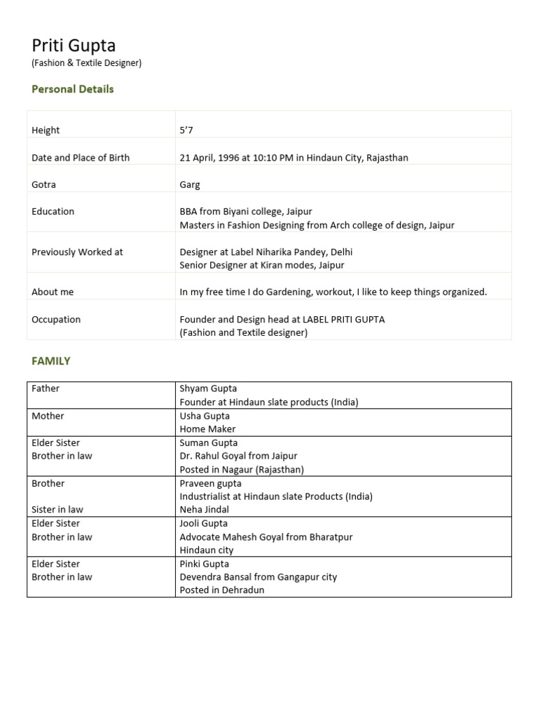 Priti Gupta Biodata WP | PDF