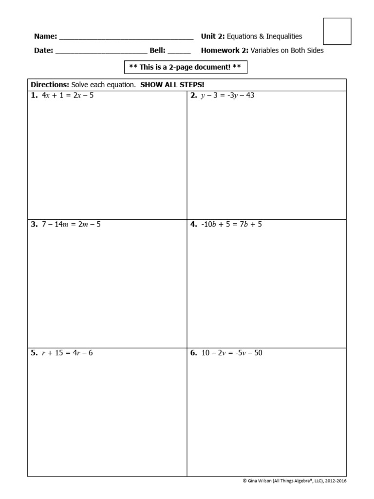 Practice 6 - Variables On Both Sides | PDF