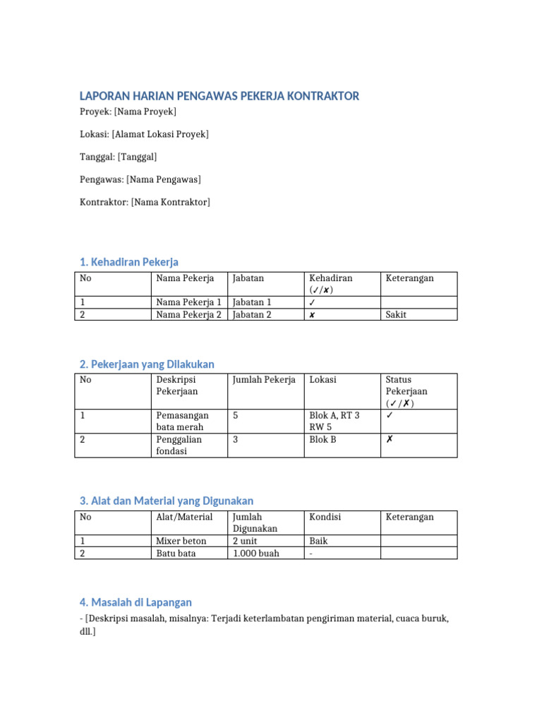 Laporan Harian Pengawas | PDF