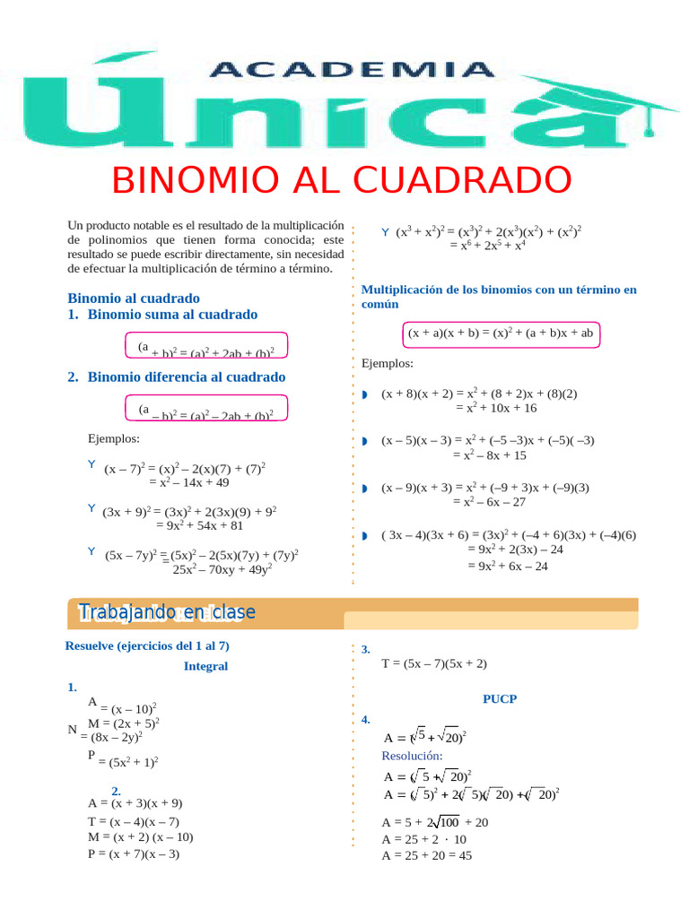Fórmulas del Binomio al Cuadrado | PDF | Álgebra | Álgebra abstracta