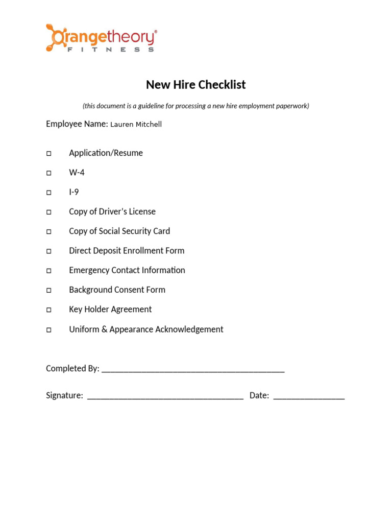 Sales Associate New Hire Checklist | PDF