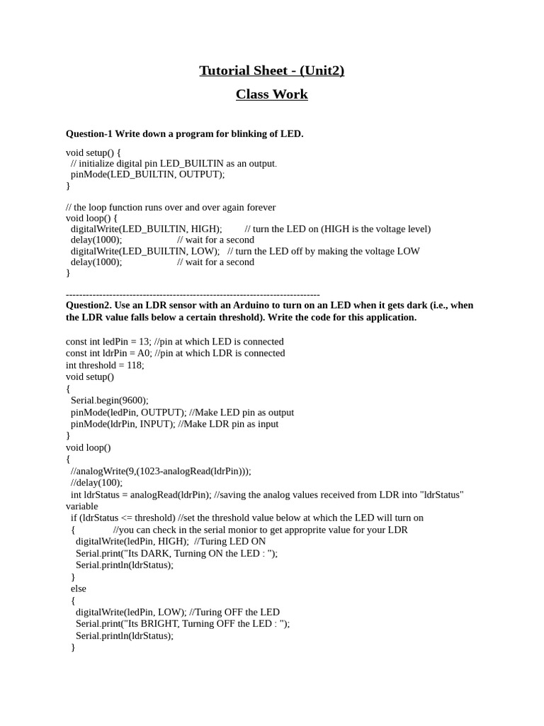 Tutorial Sheet For Ardunio And Sensor Pdf Arduino Computer Engineering