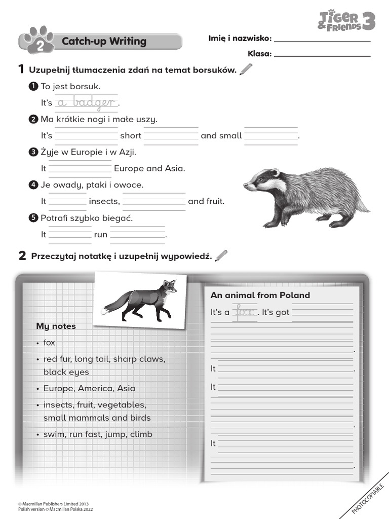 Tiger&Friends 3 - TRF - Unit 2 - Catch-Up Writing | PDF
