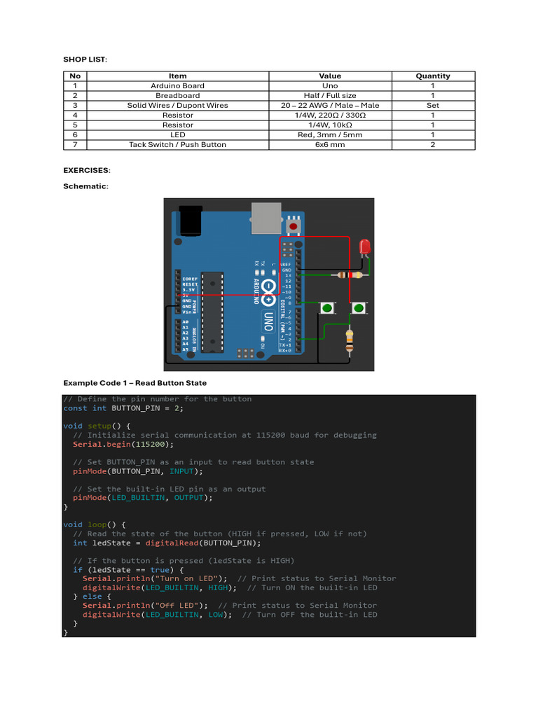 Arduino Button Control and LED Examples | PDF | Arduino | Parameter ...