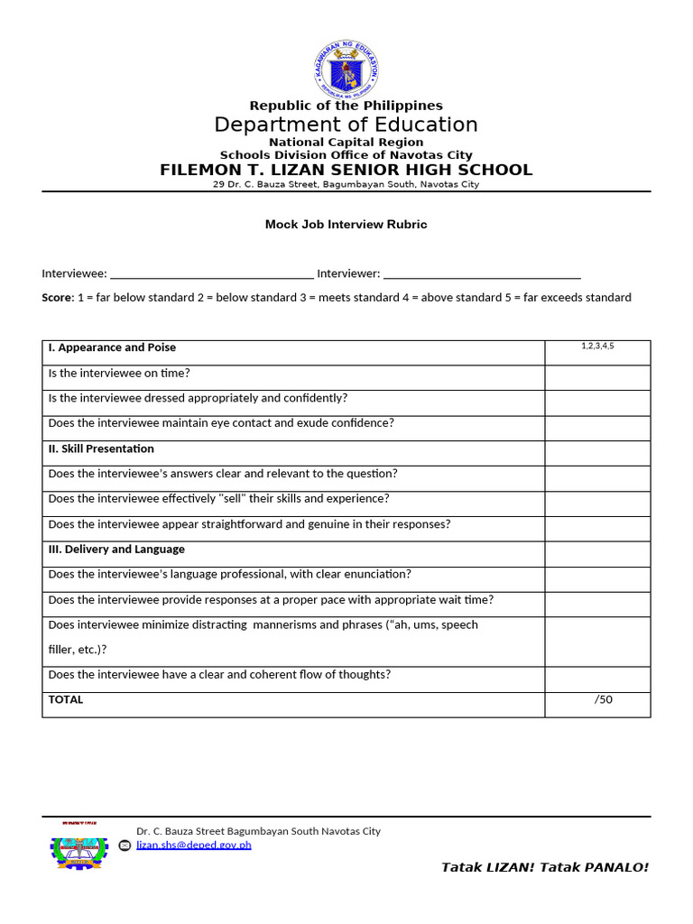 RUBRIC Mock Job Interview | PDF
