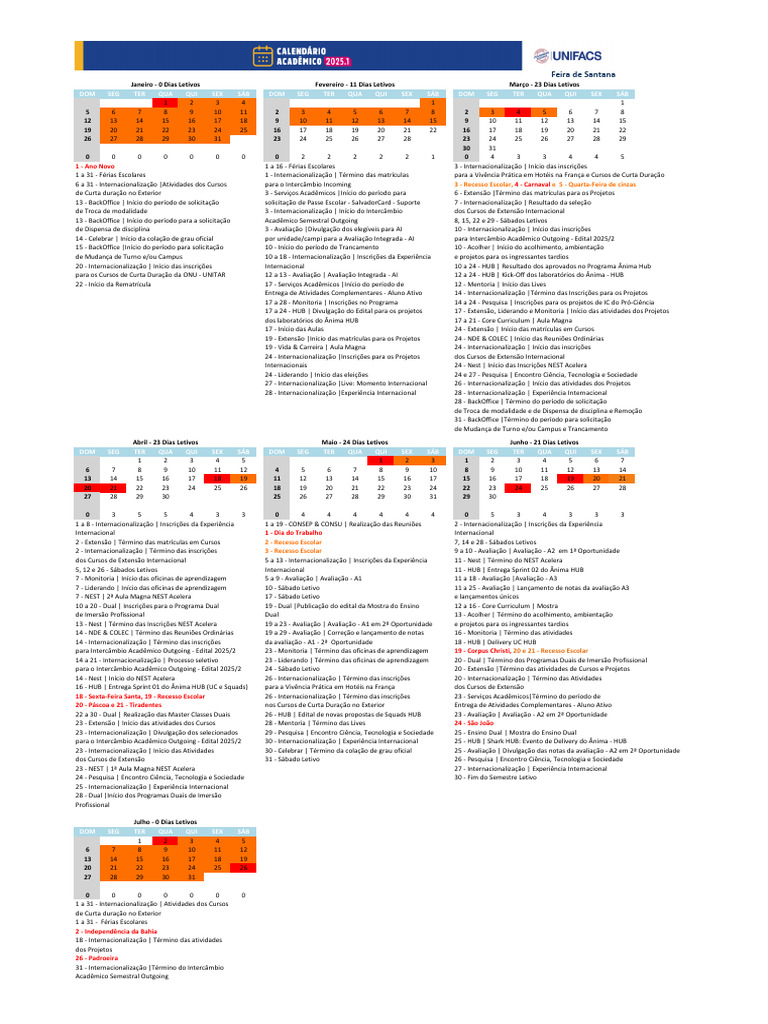 Calendario 2025 - UNIFACS - Feira de Santana - E2A - 21 01 2025 | PDF