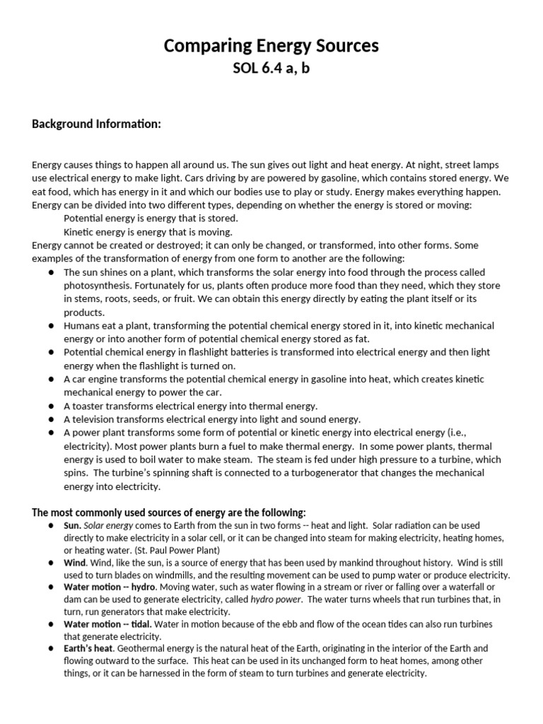 Friday 10 - 15 Energy Sources Lesson | PDF | Energy Development | Power ...
