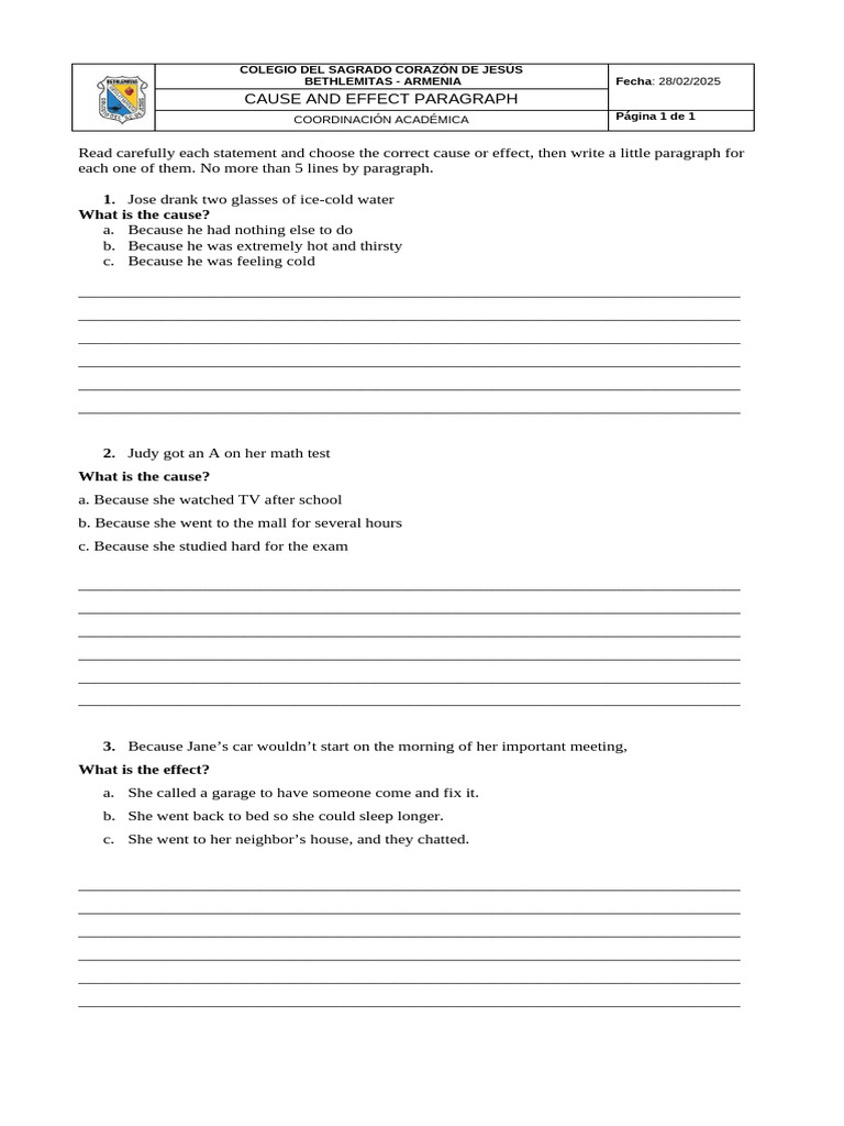 Cause and Effect Exercise Guide | PDF | Tests | Qualifications
