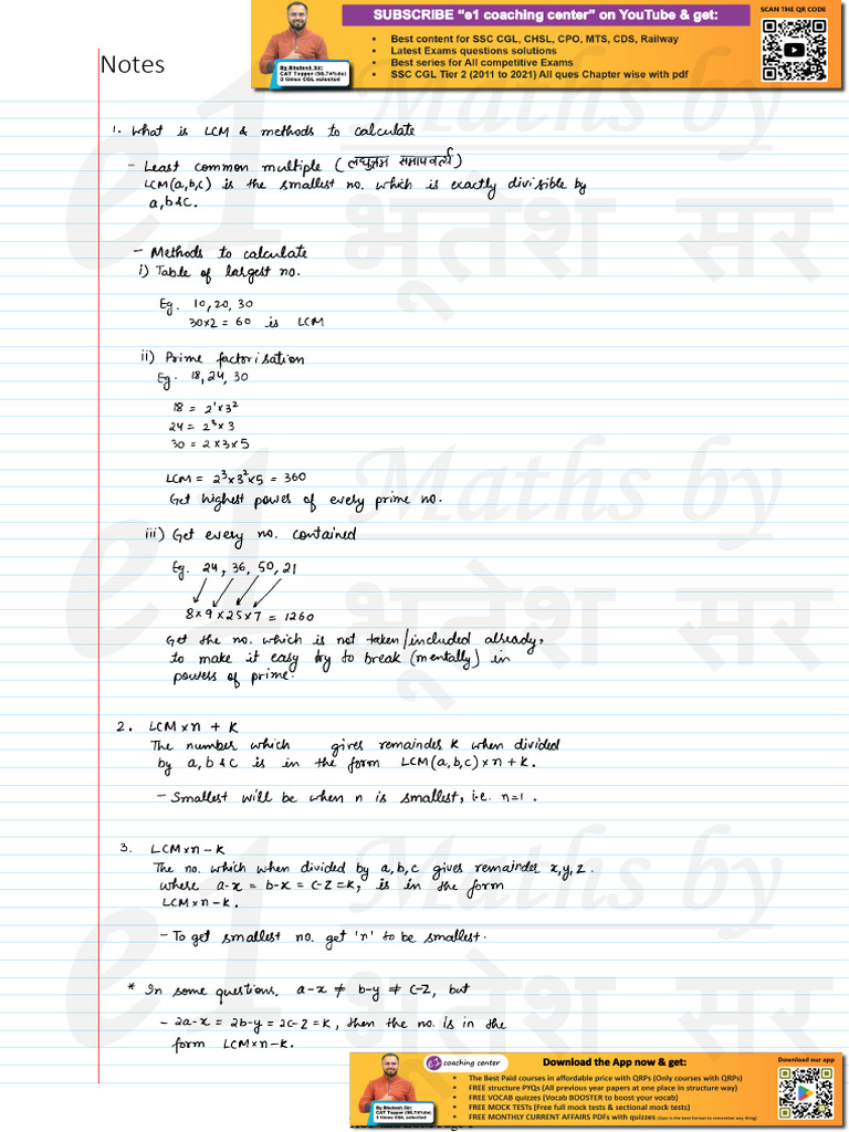 HCF & LCM (Bhutesh Sir Handwritten Notes) | PDF