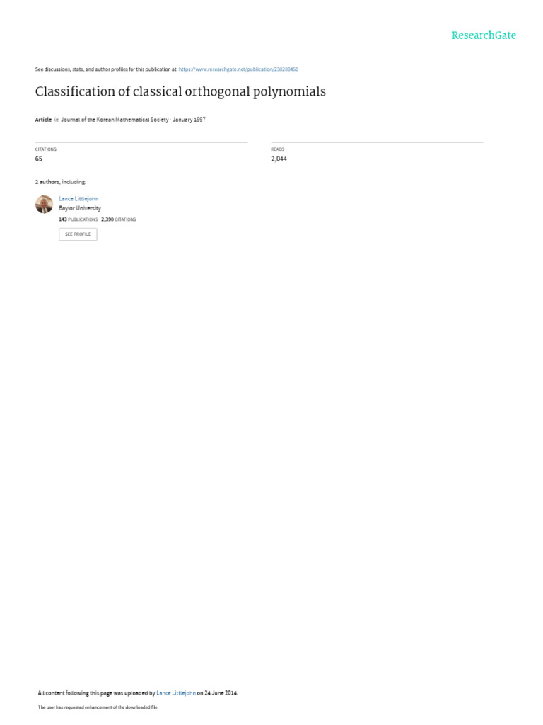 Classification of Classical Orthogonal Polynomials | PDF | Equations ...