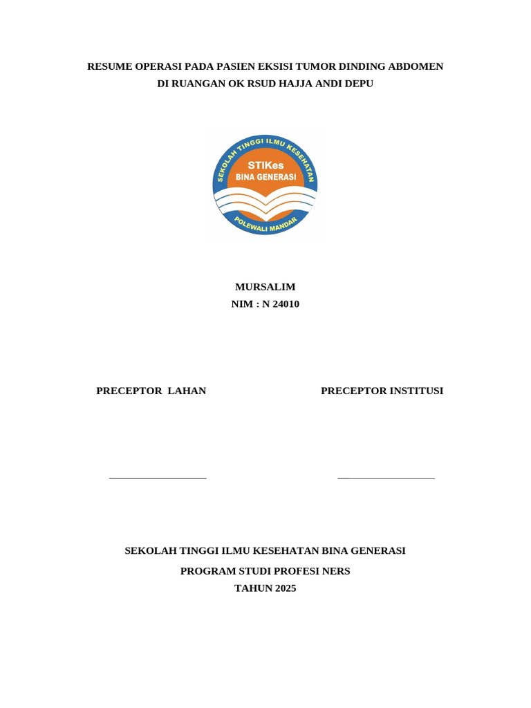 Resume Operasi Eksisi Tumor Abdomen | PDF