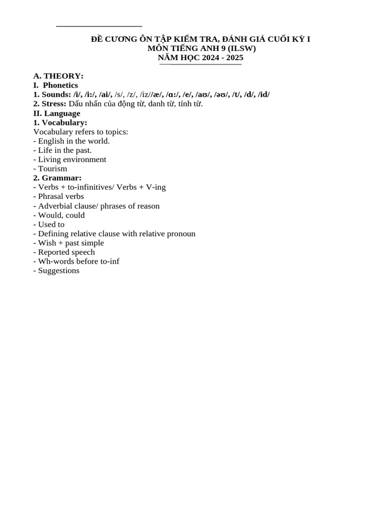 ĐỀ CƯƠNG ON TẬP+ ĐỀ KTRA HK1- ST | PDF | Phrase | Linguistics