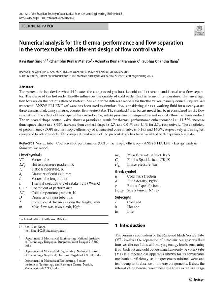 Numerical Analysis For The Thermal Performance and Flow Separation in ...