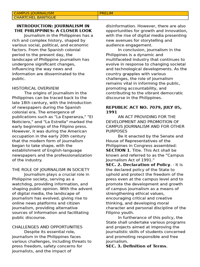 Philippine Campus Journalism Overview | PDF | Copy Editing | Journalism