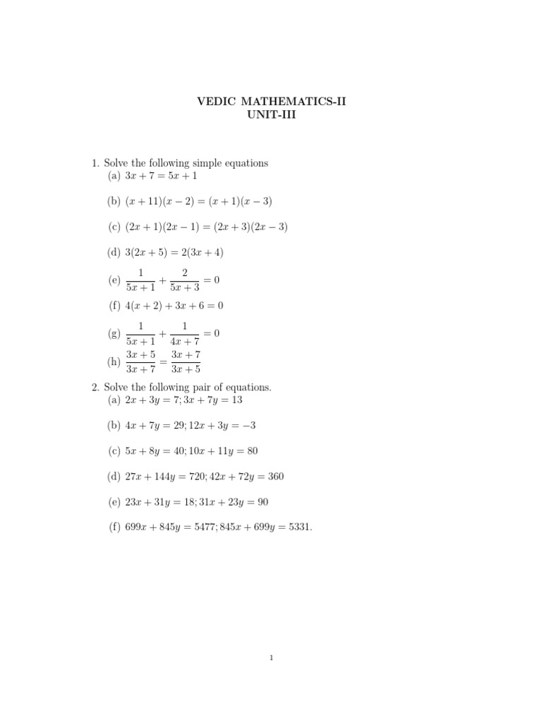 Vedic Mathematics: Solving Equations | PDF