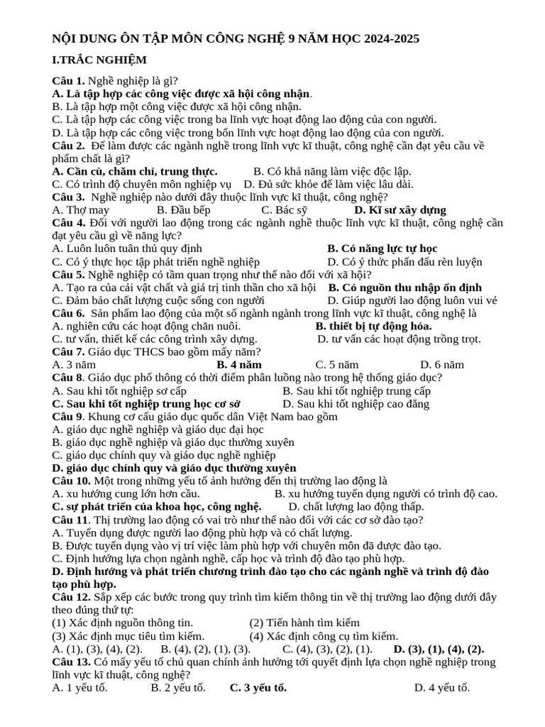 NỘI DUNG ÔN TẬP GHK 1 CN9 | PDF