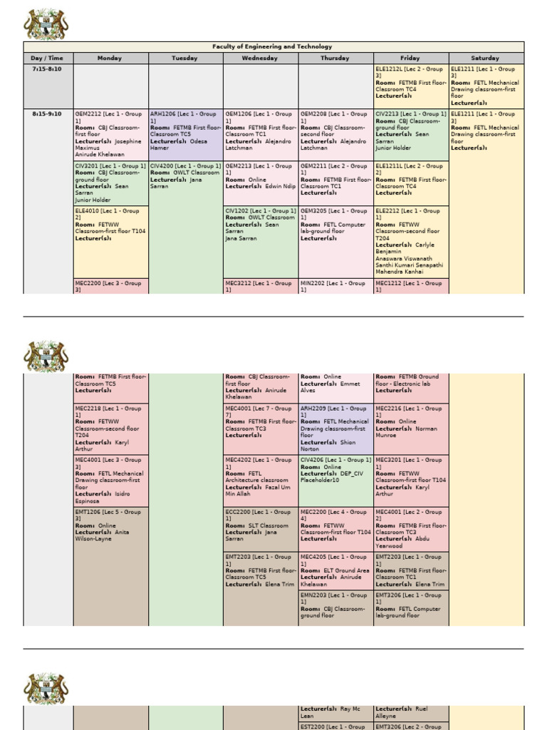 TT UG Turkeyen Campus - 20242025 Semester 2 Draft 3 Faculty of Engineering and Technology | PDF ...