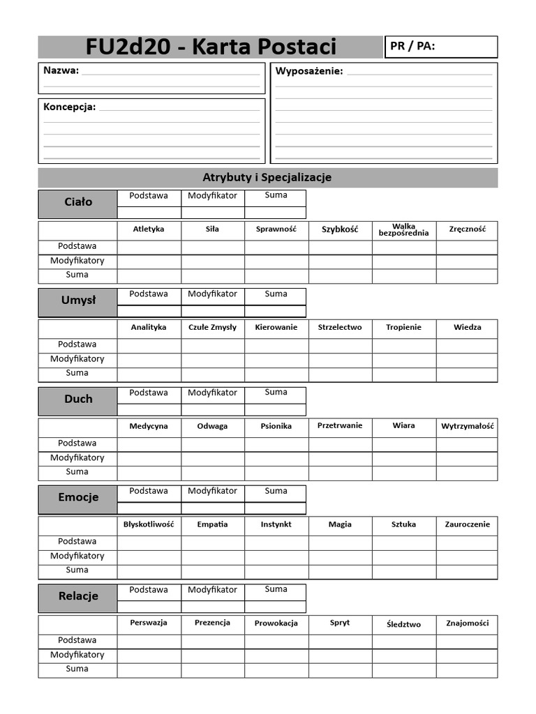 FU2d20 Karta Postaci | PDF