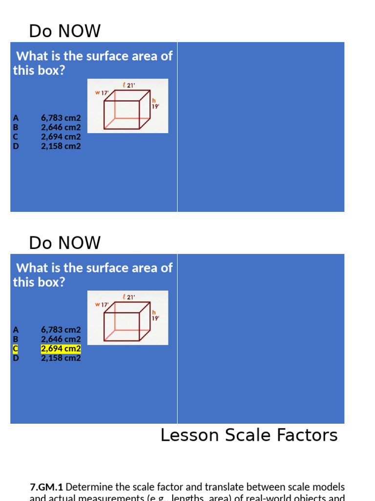 Scale Factors (3) Student Power Point | PDF | Shape | Area