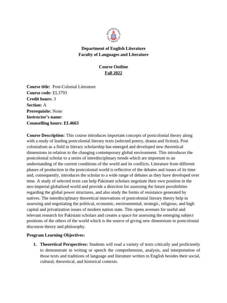 post course | PDF | Postcolonialism | Liberal Arts Education