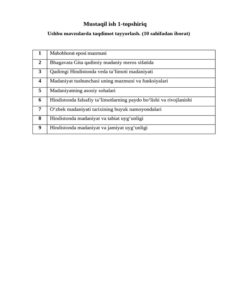 Mustaqil Ish 1 | PDF