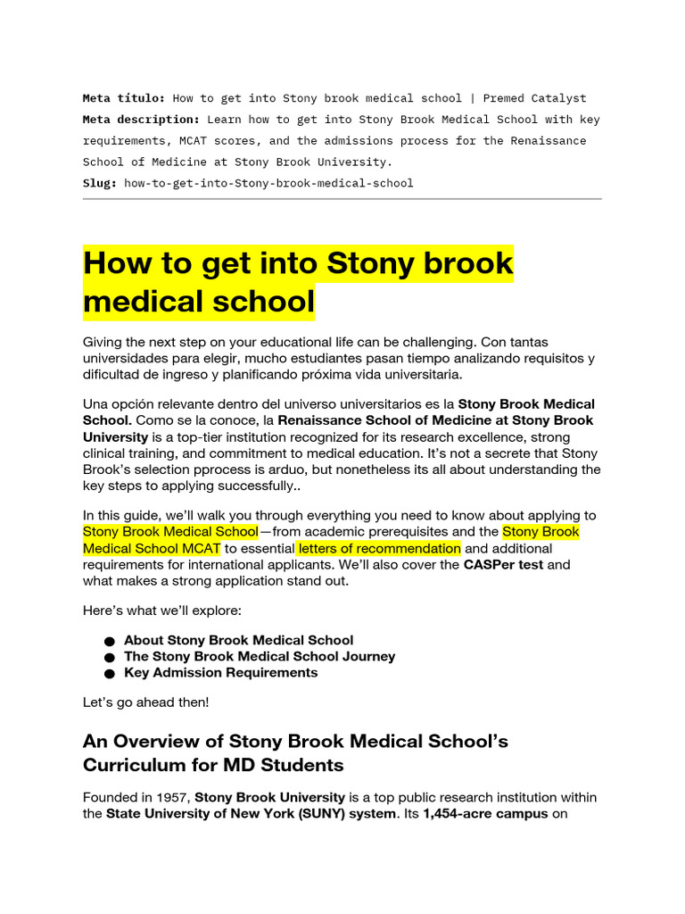Meta Título_ How to Get Into Stony Brook Medical School _ Premed Catalyst | PDF | Medical ...
