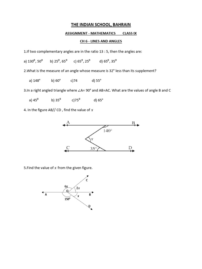 CH - 6 Lines and Angles - Assignment | PDF