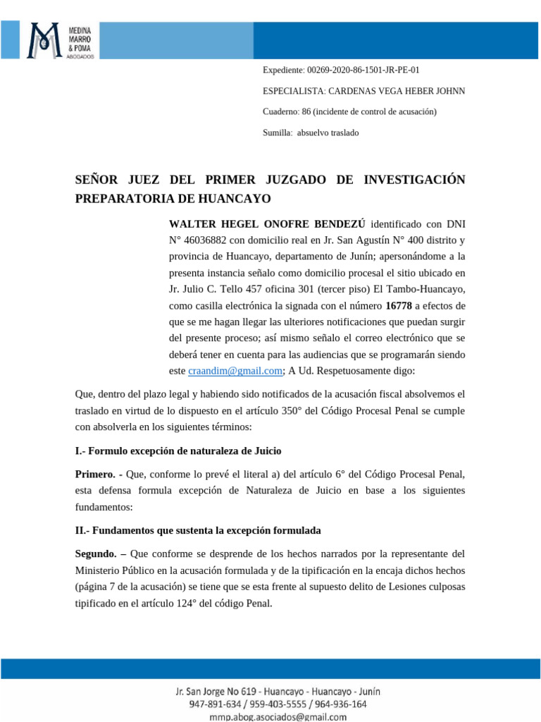MODELO DE Absolución Acusación Fiscal | PDF | Fiscal | Ley procesal