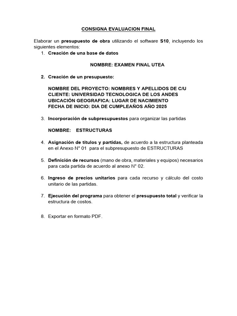 CONSIGNA EVALUACION FINAL | PDF