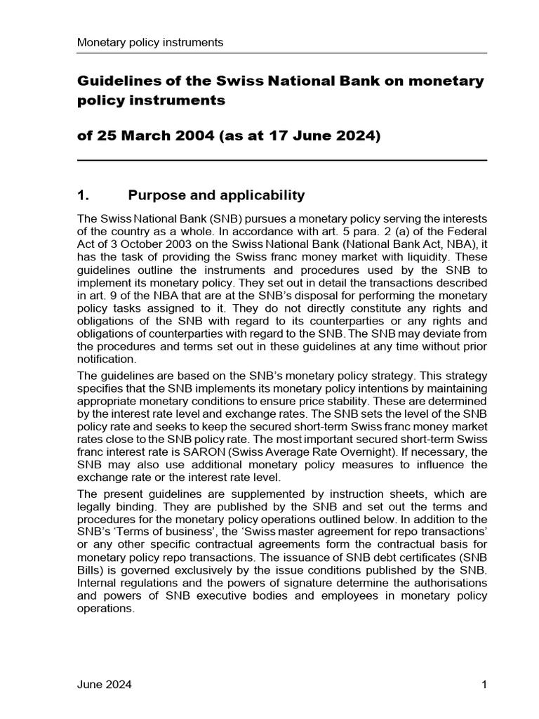 SNB Legal Geldpol Instr - en | PDF | Repurchase Agreement | Swiss National Bank
