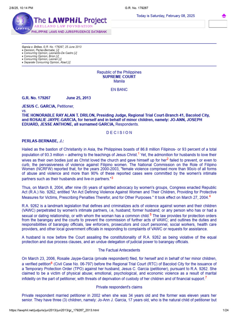 19garcia v. Drilon, GR 179267. June 25, 2013 | PDF | Injunction | Lawsuit