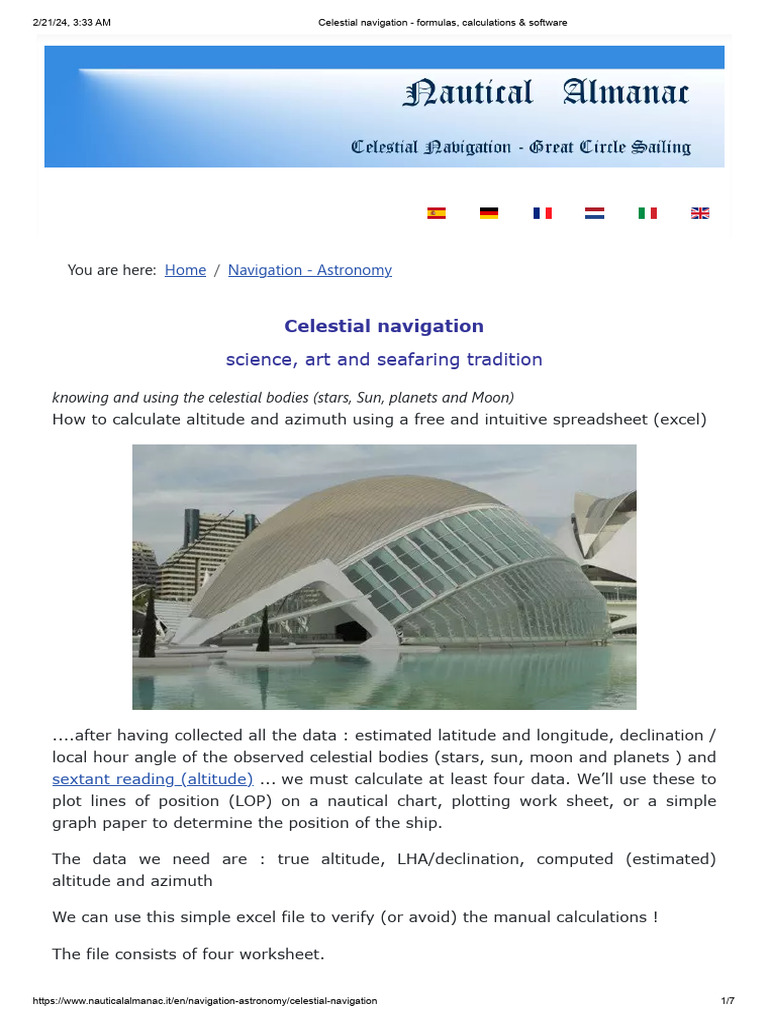 Celestial navigation - formulas, calculations & software | PDF ...