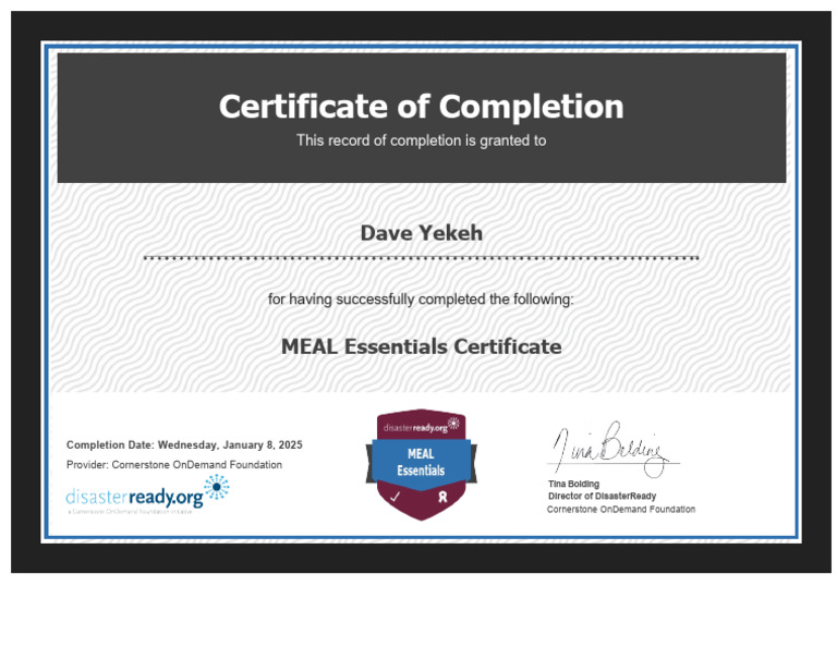 MEAL Essential Certificate | PDF