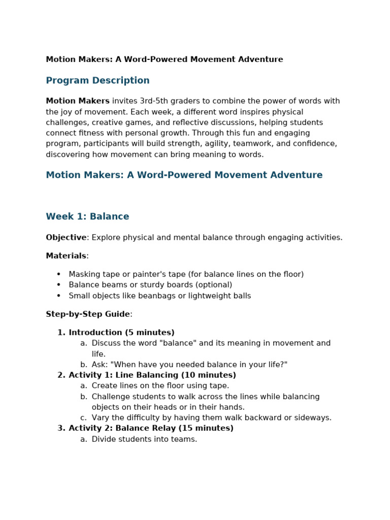 Motion Makers: Movement & Growth for Kids | PDF | Creativity