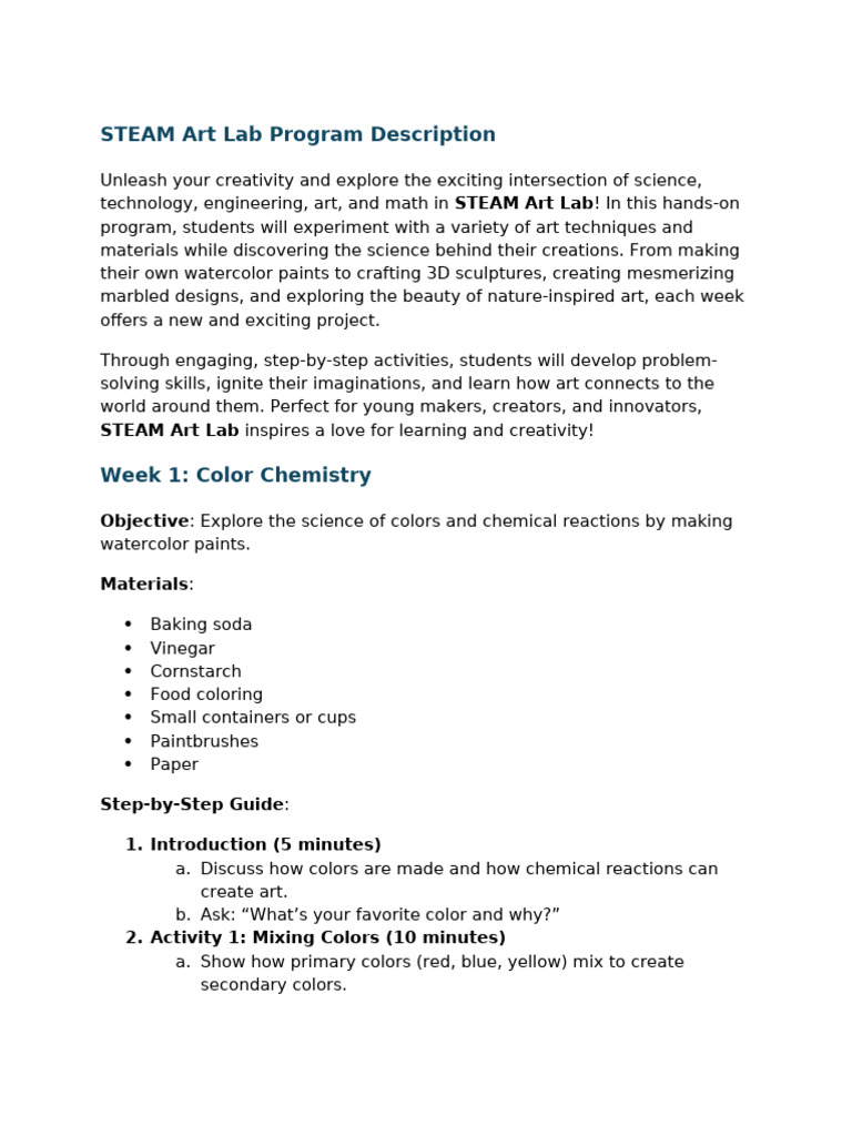 STEAM Art Lab Scope & Sequence and Lesson Plan Ideas | PDF | Shadow ...